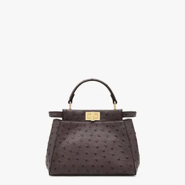 Fendi Peekaboo Mini Ostrich Leather Bag - Brown