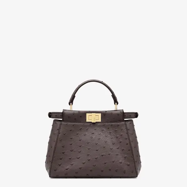 Fendi Peekaboo Mini Ostrich Leather Bag - Brown