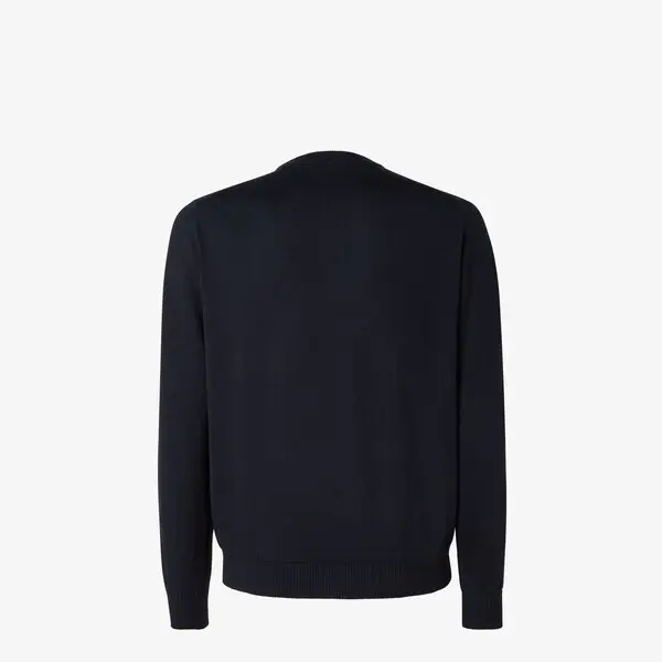 Fendi Wool Crew Neck Jumper With Zipped Pocket - Blue