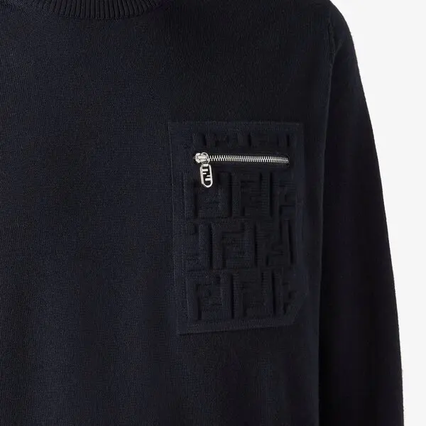 Fendi Wool Crew Neck Jumper With Zipped Pocket - Blue