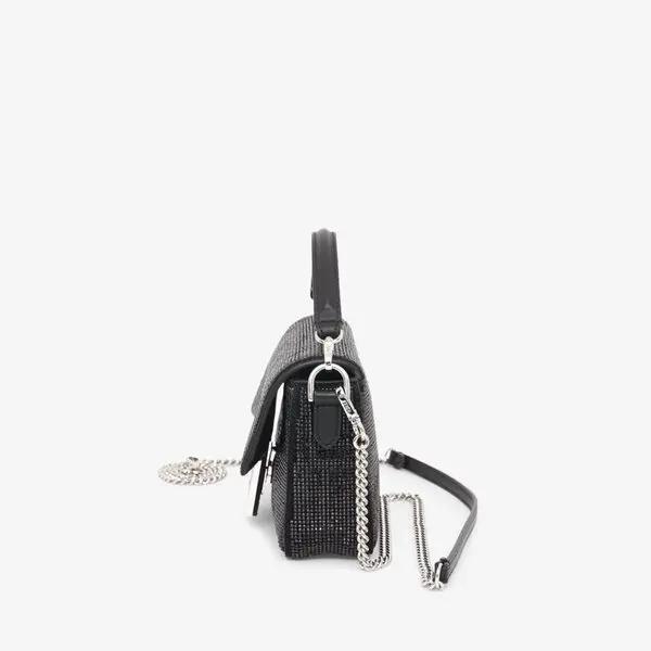 Fendi Baguette Mini Suede Crystal Embellished Bag - Black