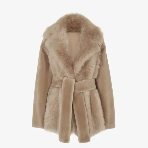 Fendi Tuscan Sheepskin Belted Coat - Beige