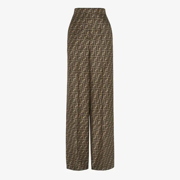 Fendi High-waisted Palazzo Trousers With Ff Motif - Brown
