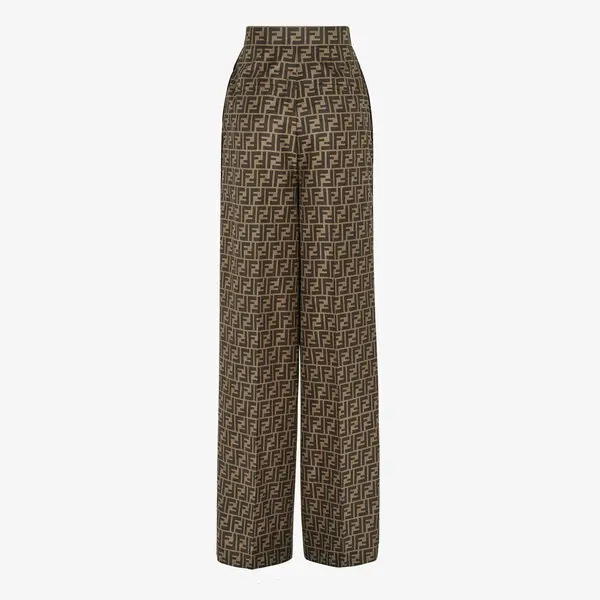 Fendi High-waisted Palazzo Trousers With Ff Motif - Brown