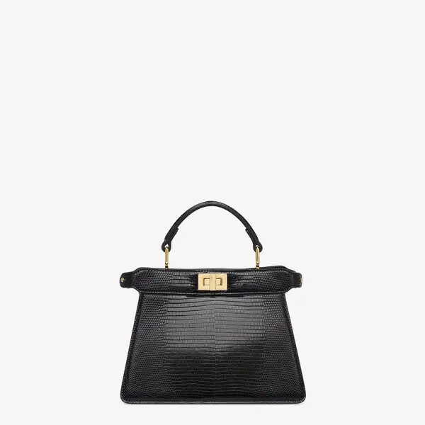 Fendi Peekaboo Iseeu Petite Lizard Top Handle Bag - Black
