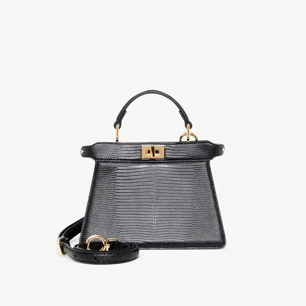 Fendi Peekaboo Iseeu Petite Lizard Top Handle Bag - Black