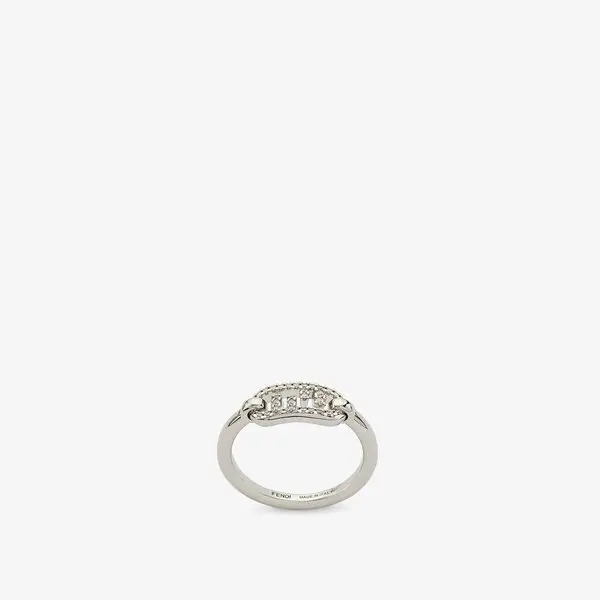 Fendi O'lock Ring With Crystal Pav - Silver