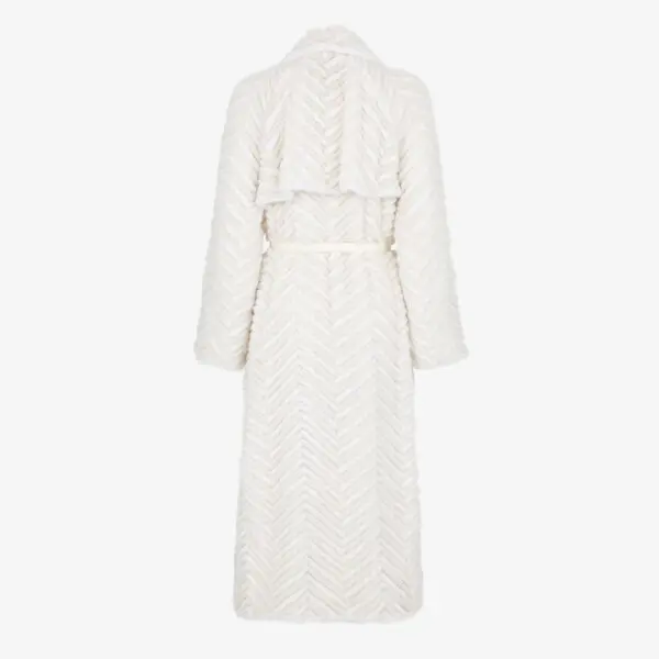 Fendi Long Chevron Motif Fur Coat With Belt