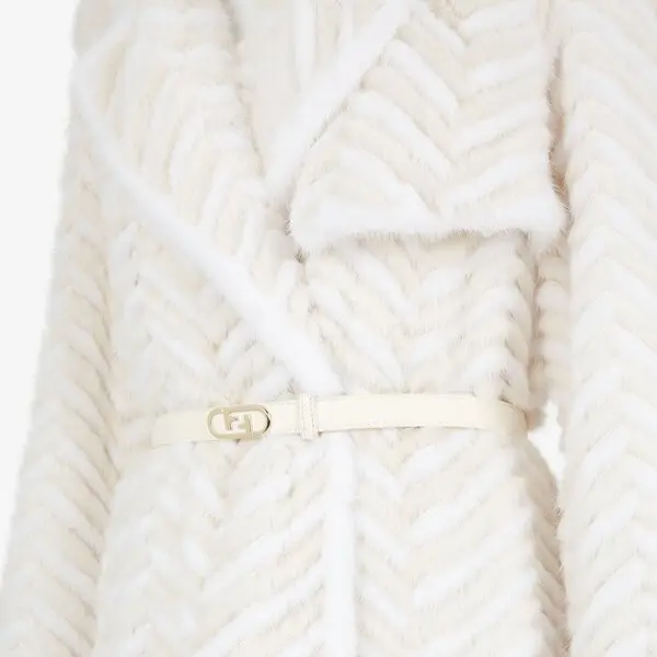 Fendi Long Chevron Motif Fur Coat With Belt