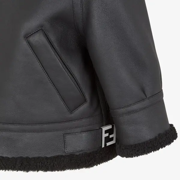 Fendi Cropped Aviator Bomber Jacket With Shearling Lining