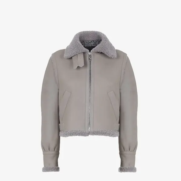 Fendi Leather Shearling Lined Aviator Jacket - Grey