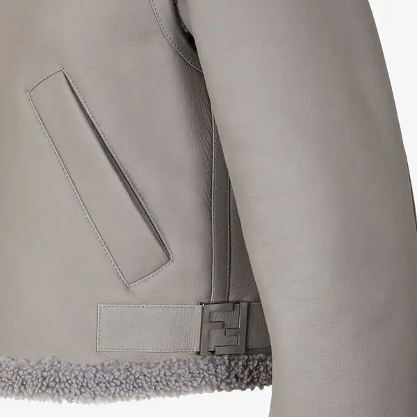 Fendi Leather Shearling Lined Aviator Jacket
