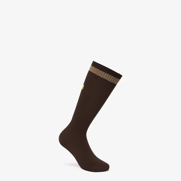 Fendi Mid-calf Ribbed Cotton Socks - Brown