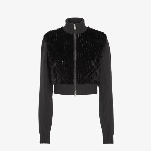 Fendi Mink Cropped Zip-up Jacket - Black