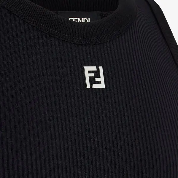 Fendi Fitted Ribbed Cotton Top With Ff Detail
