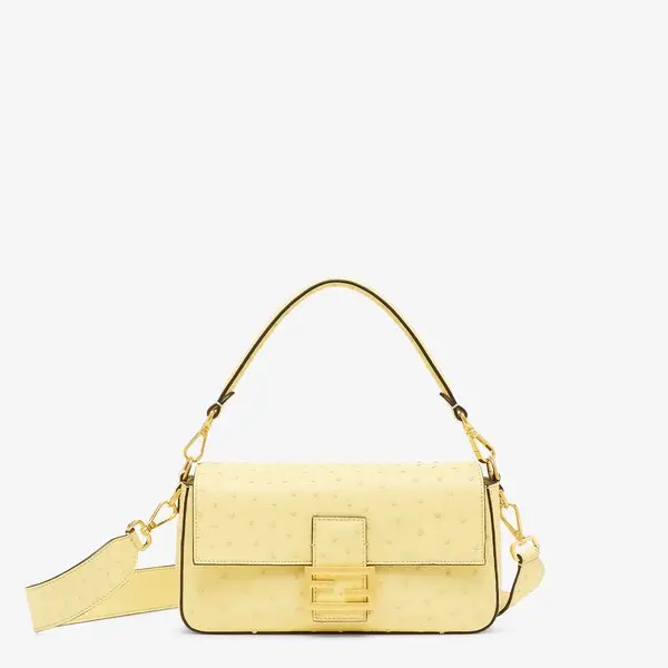 Fendi Baguette Bag In Ostrich Leather - Yellow