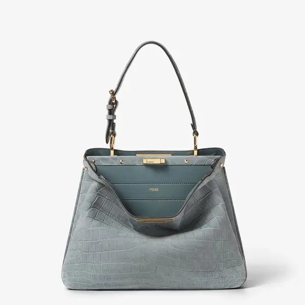 Fendi Peekaboo Soft Medium Crocodile Leather Handbag - Green