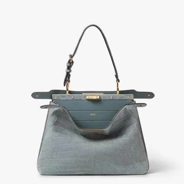 Fendi Peekaboo Soft Medium Crocodile Leather Handbag - Green