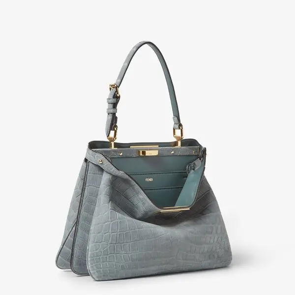 Fendi Peekaboo Soft Medium Crocodile Leather Handbag - Green