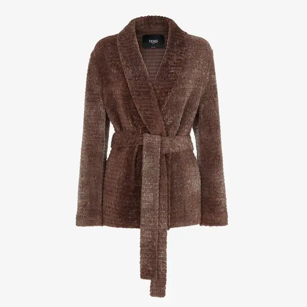 Fendi Shearling Shawl Collar Jacket With Belt - Brown