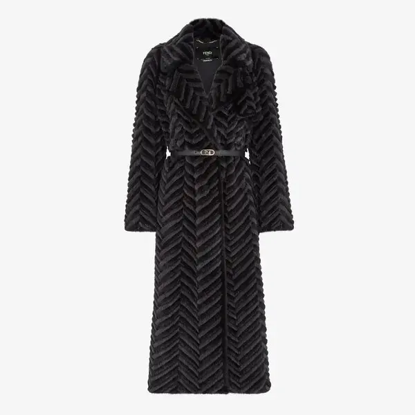 Fendi Long Mink Trench Coat With O'lock Buckle - Black
