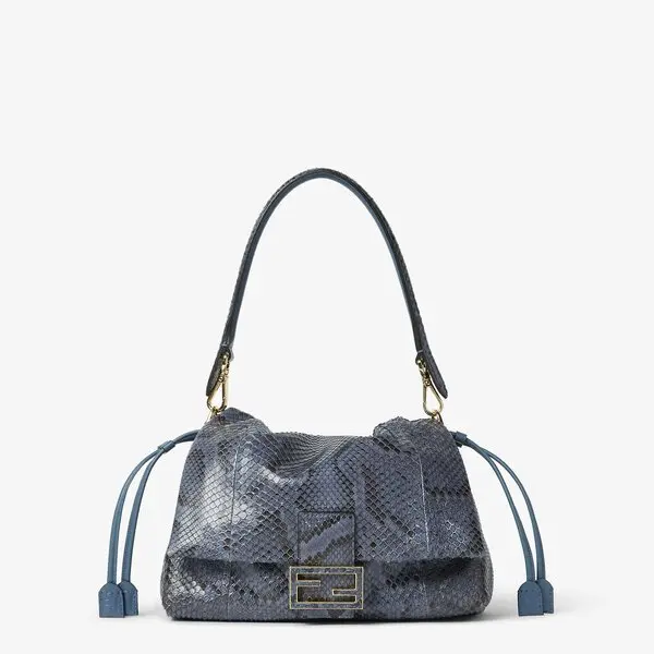 Fendi Mamma Baguette Medium Python Shoulder Bag - Blue