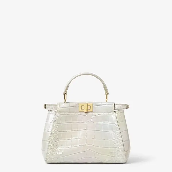 Fendi Peekaboo Mini Bag In Shiny Alligator Leather - White