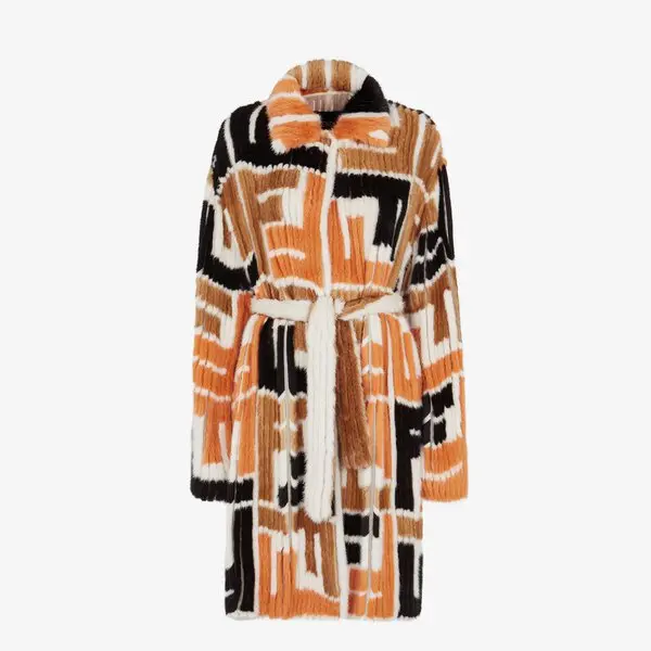 Fendi Wrap-style Midi Coat With Ff Puzzle Motif - Multicolour