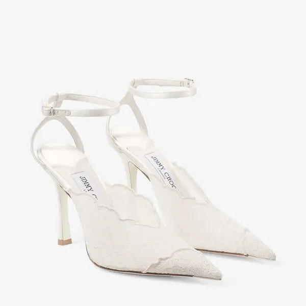 JIMMY CHOO Faiz 100 Ivory Lace Pumps