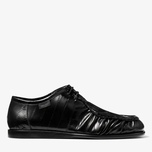 JIMMY CHOO Ember Moccasin M Eel Embossed Leather Moccasins - Black