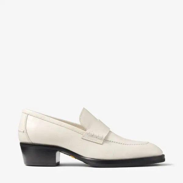 JIMMY CHOO Wilder Eel-embossed Leather Loafers - Bone