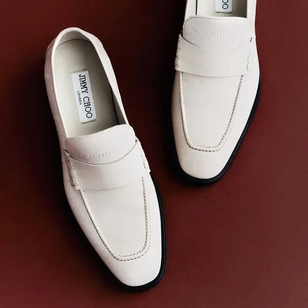 JIMMY CHOO Wilder Eel-embossed Leather Loafers - Bone