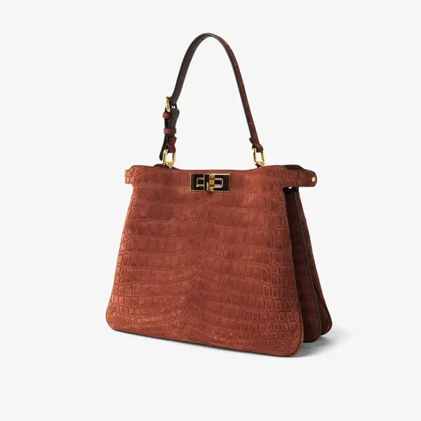 Fendi Peekaboo Soft Medium Crocodile Leather Handbag - Brown