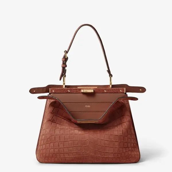 Fendi Peekaboo Soft Medium Crocodile Leather Handbag - Brown