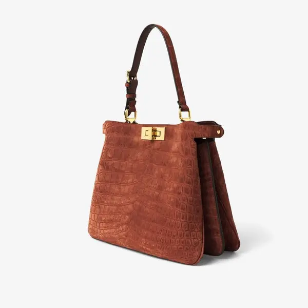 Fendi Peekaboo Soft Medium Crocodile Leather Handbag - Brown