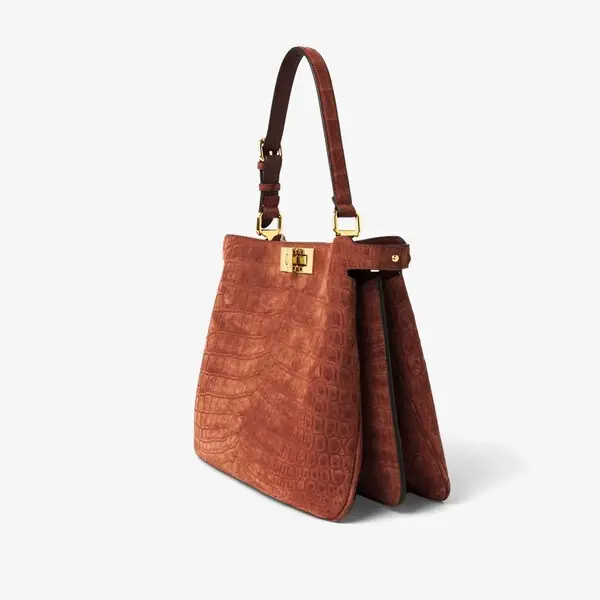 Fendi Peekaboo Soft Medium Crocodile Leather Handbag - Brown