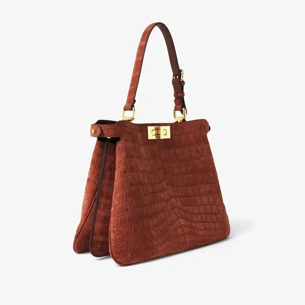 Fendi Peekaboo Soft Medium Crocodile Leather Handbag - Brown