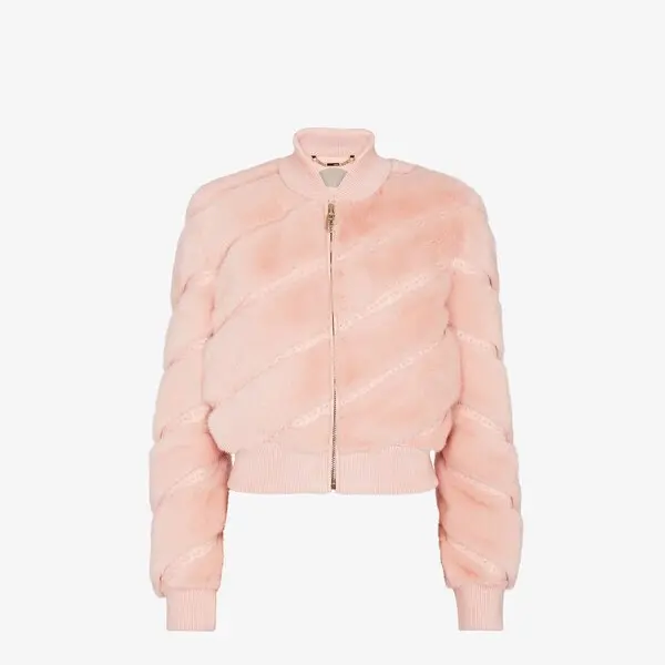 Fendi Mink Cropped Bomber Jacket - Pink