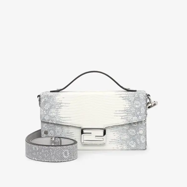Fendi Baguette Soft Trunk Bag In Lizard Leather - White