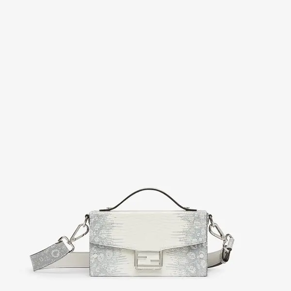 Fendi Baguette Soft Trunk Bag In Lizard Leather - White