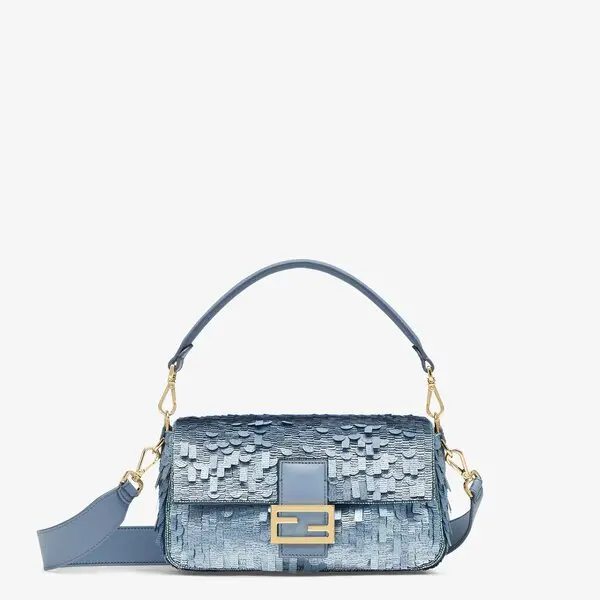 Fendi Baguette Sequined Medium Bag - Light Blue