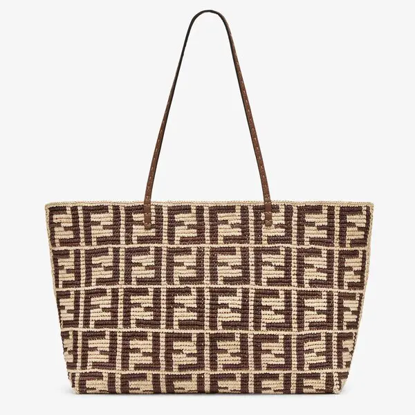 Fendi Raffia Shopper Bag With Ff Logo - Brown