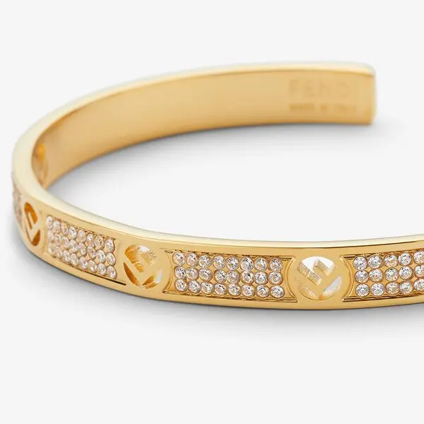 Fendi Finish Metal Cuff Bracelet With F Is Logo And Crystal Embellishments