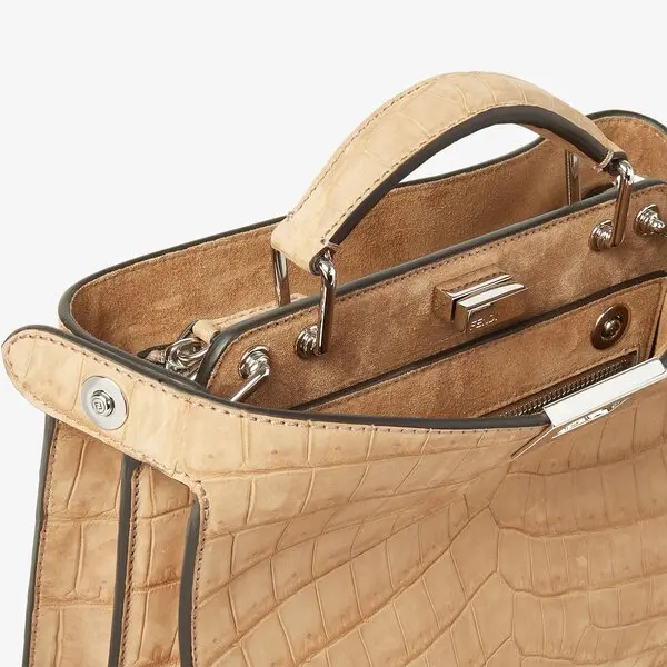 Fendi Peekaboo Iseeu Small Crocodile Suede Finish Bag - Beige