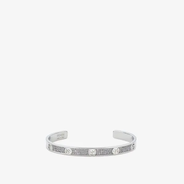Fendi Palladium-finish Metal Rigid Bracelet With Crystal Embellishments