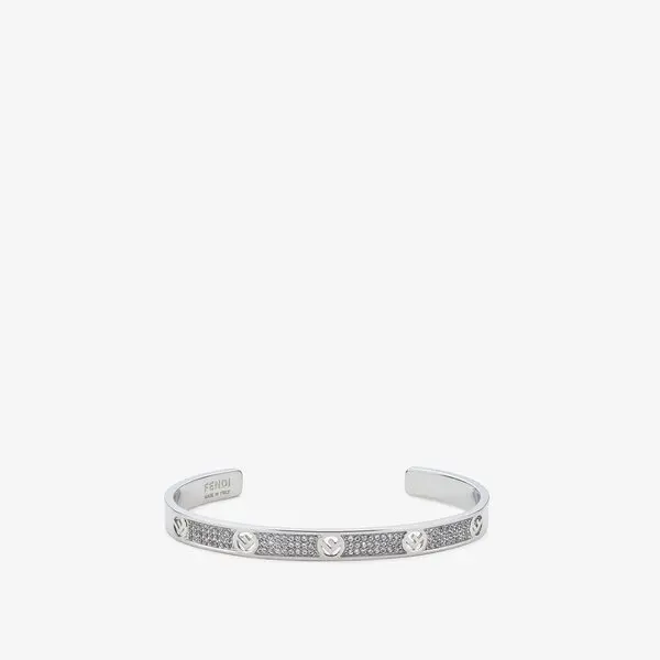 Fendi Palladium-finish Metal Rigid Bracelet With Crystal Embellishments