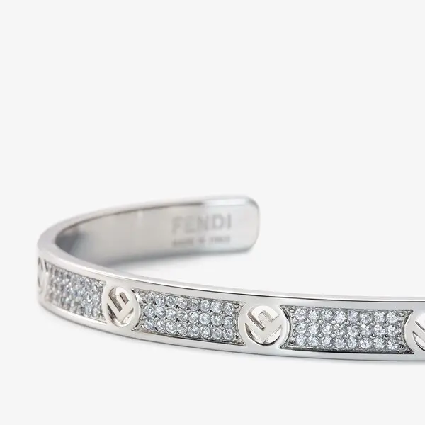 Fendi Palladium-finish Metal Rigid Bracelet With Crystal Embellishments