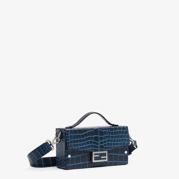 Fendi Baguette Soft Trunk In Alligator Leather - Blue
