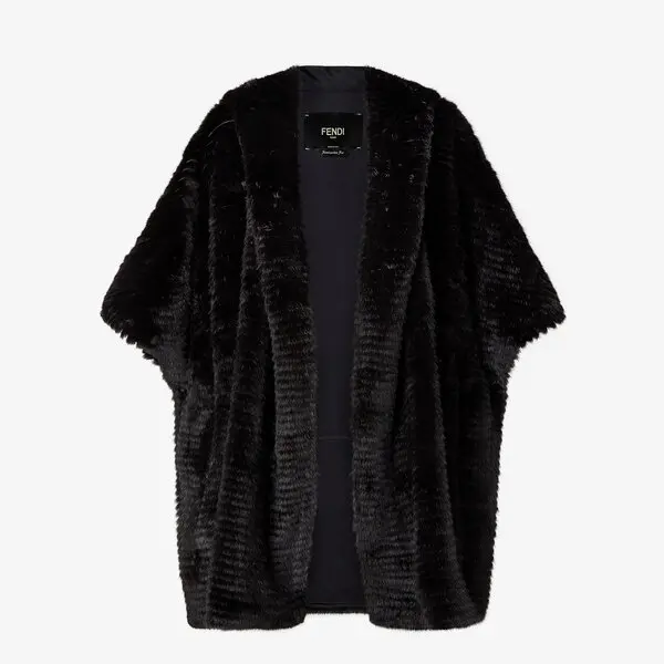 Fendi Mink Fur Hooded Poncho Cape - Black