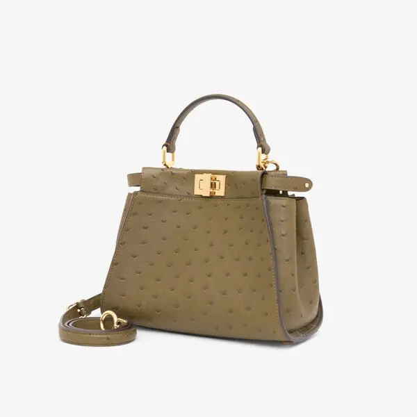 Fendi Peekaboo Mini Ostrich Leather Bag - Green